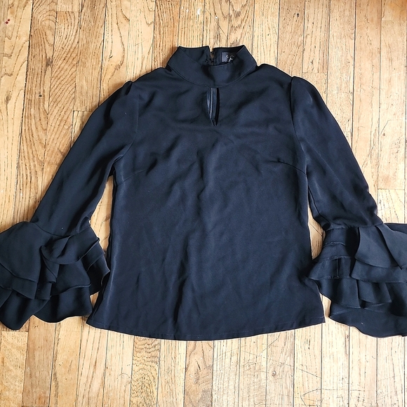 Gracia | Tops | Gracia Ruffle Long Sleeve High Neck Semi Sheer Cut Out ...